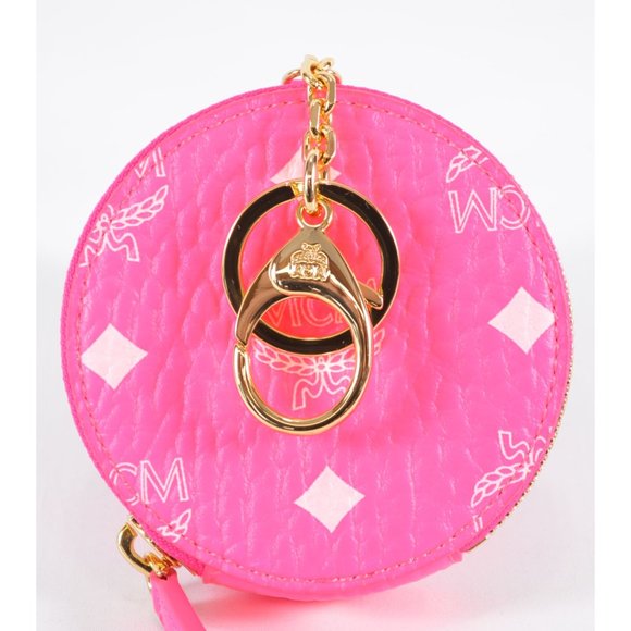 MCM | Accessories | New Mcm Neon Pink Visetos Canvas Round Coin Purse ...